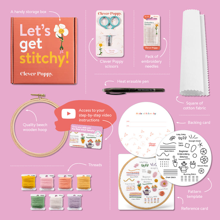 Pot Plant Stitch Sampler Beginner Kit | Clever Poppy