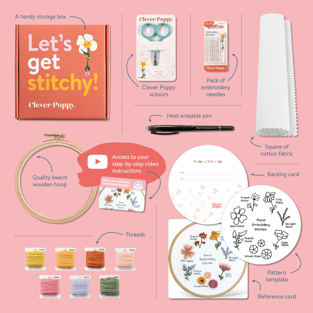 Floral Stitch Sampler Beginner Kit | Clever Poppy