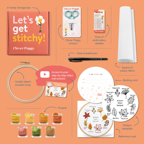 Autumn Leaf Stitch Sampler Beginner Kit | Clever Poppy